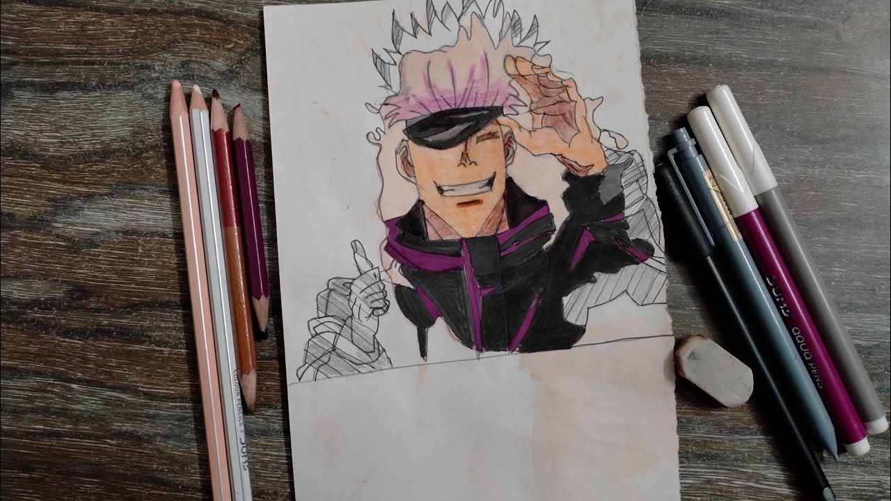 How to draw satoru gojo Red water colour 😉 || Jujutsu kaisen || Step by ...