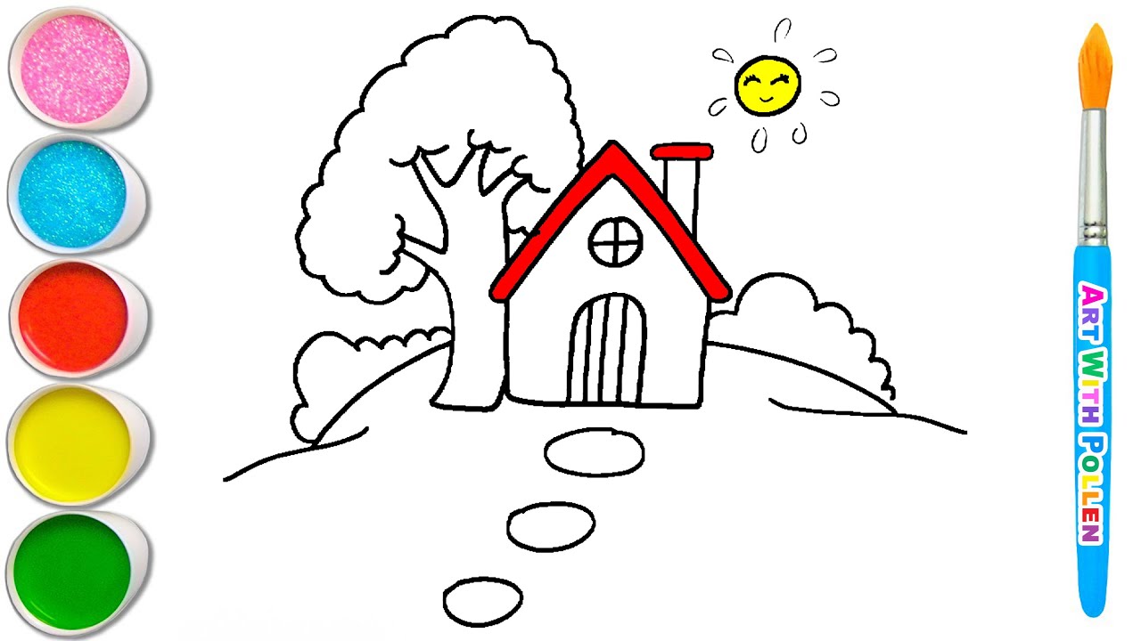 Easy Cute House and Scenery Drawing for beginners | Coloring and ...