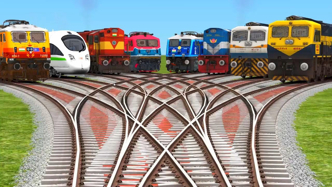 8 Trains Crossing On Daimond🎚Curved Animated Railroad Tracks// indian ...