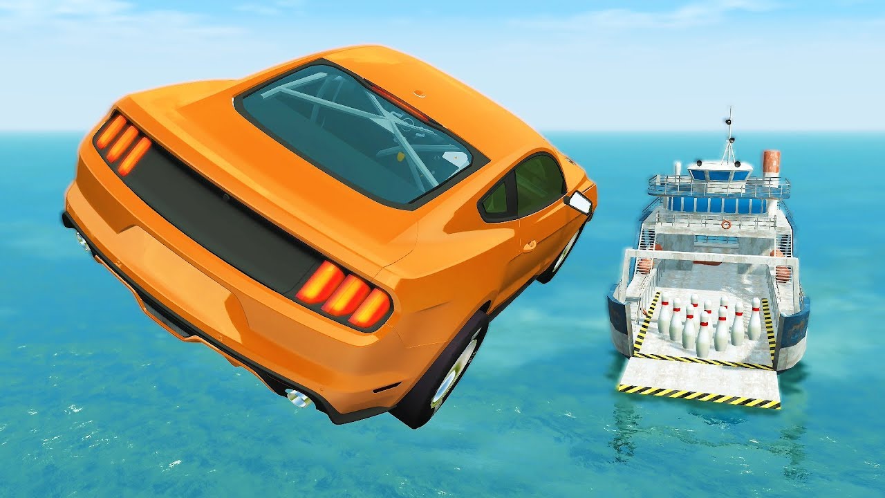 Car Bowling On Abandoned Ferry - BeamNG drive - YouTube