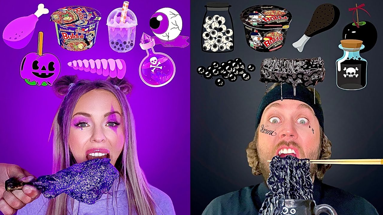 COLOR FOOD MUKBANG 🔥 [Purple 😈 Black 🏴‍☠️] FOOD CHALLENGE - YouTube