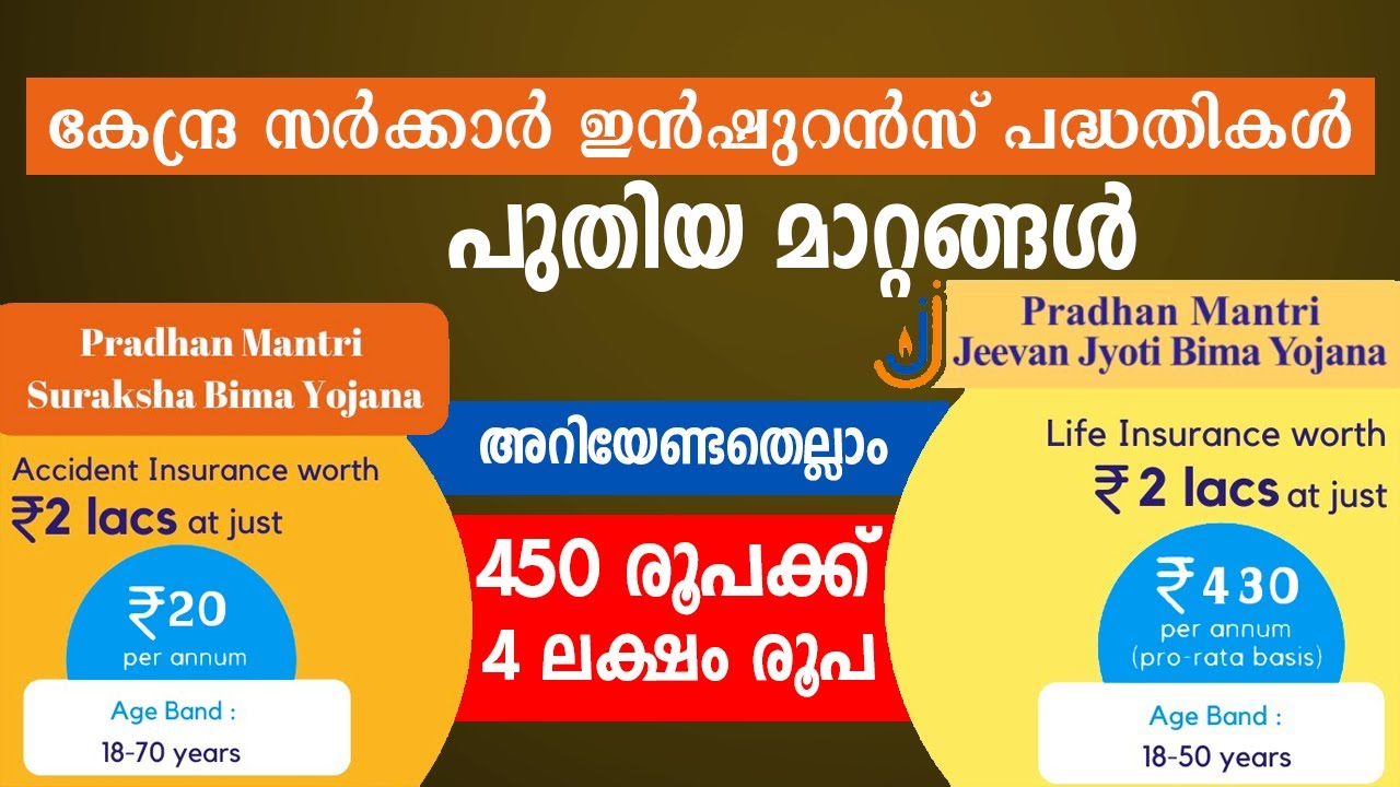 കേന്ദ്ര സർക്കാർ ഇൻഷുറൻസ് പദ്ധതികൾ | PMJJBY and PMSBY Insurance Schemes ...