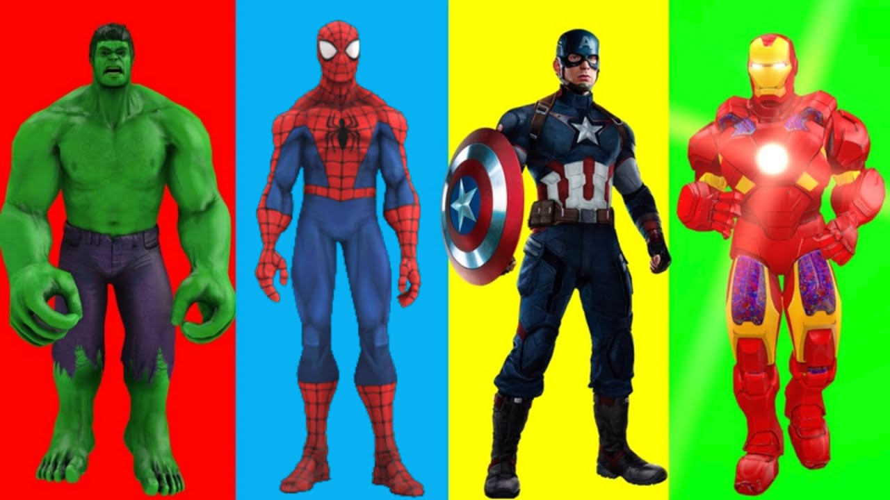 🔴 Learn Colors with Dancing Superheroes 🟢 Hulk 🔴 Spiderman 🔵 Captain ...