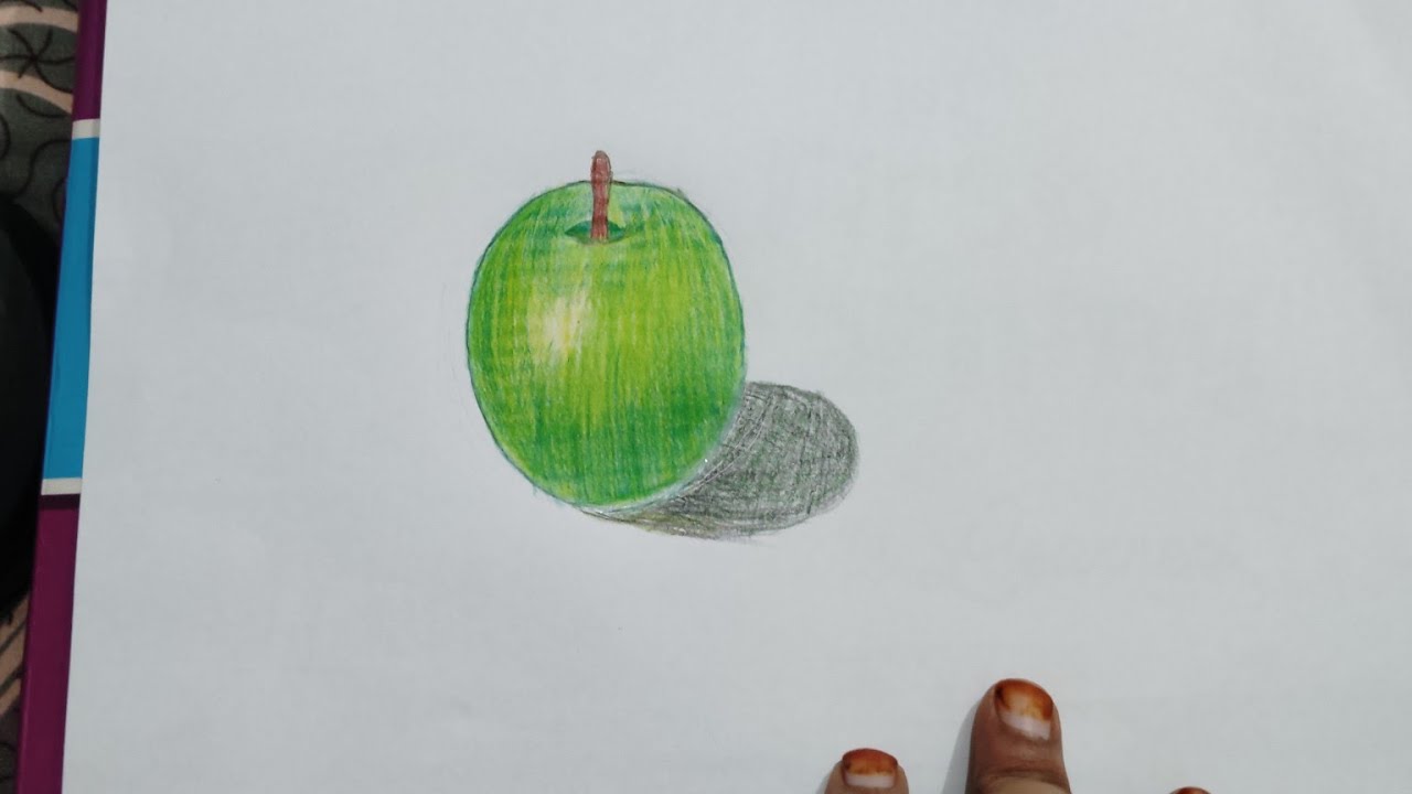 Realistic Green Apple Drawing|Apple Painting tutorial|🍏🍏#fauziya Rafey ...
