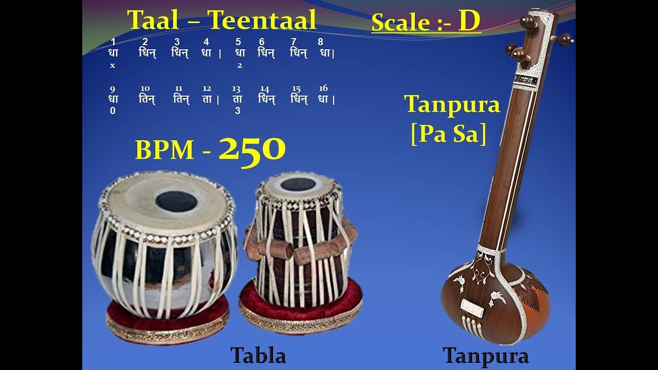 Taal TeenTaal (Tritaal) 250 BPM - Scale "D" – Tabla with Tanpura - YouTube