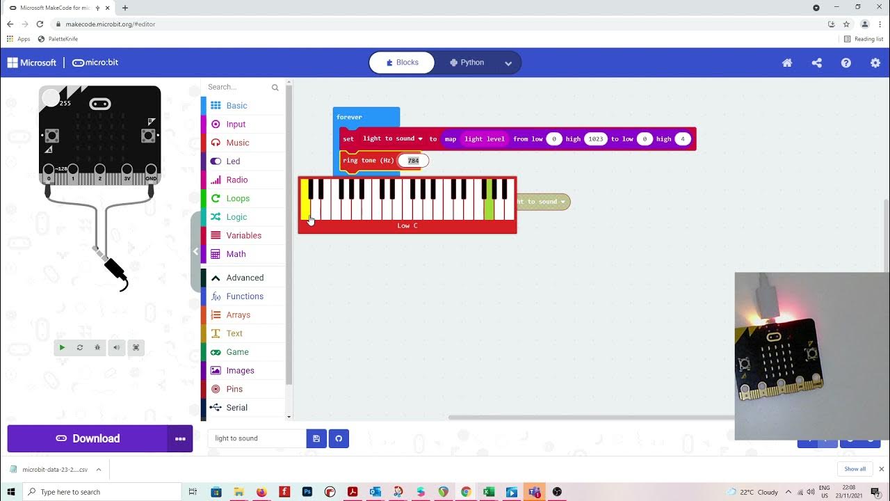 Microbit - Control pitch with the light sensor - YouTube