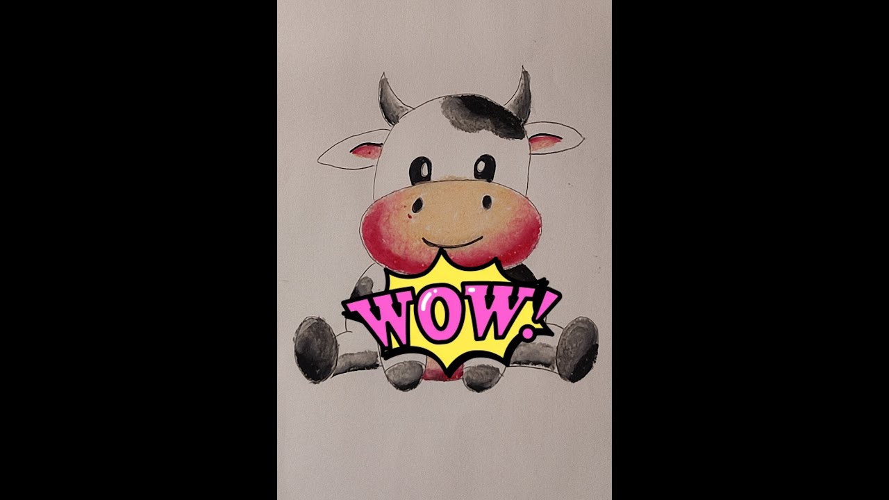 Drawing cute cow, menggambar sapi imut - YouTube