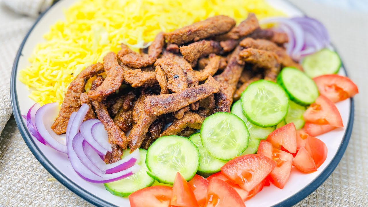 Tasty Shawarma Rice with Tomato Salad - YouTube