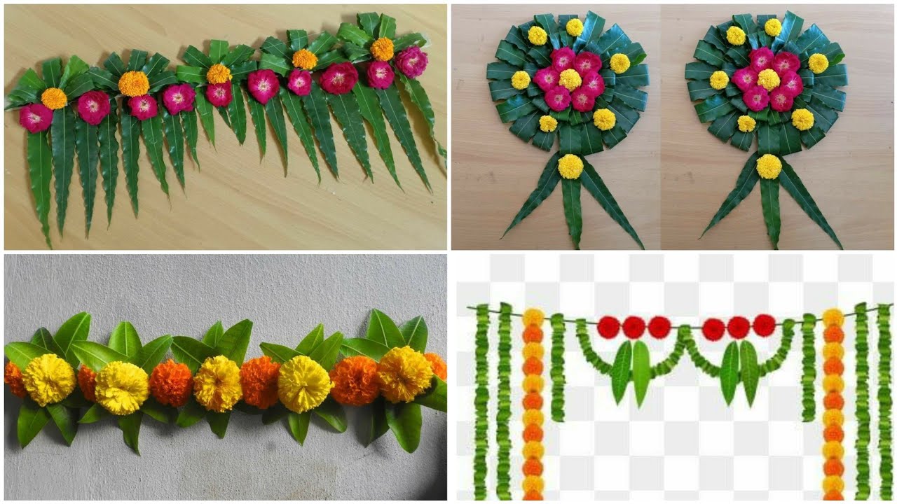 TOP 15 ! Leaf Toran Ideas | Mango Leaf/Asopalav/Marigold flower ...