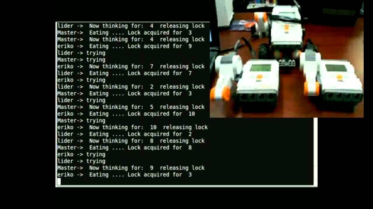 Python threads + NXT_Python + Dining philosophers - YouTube