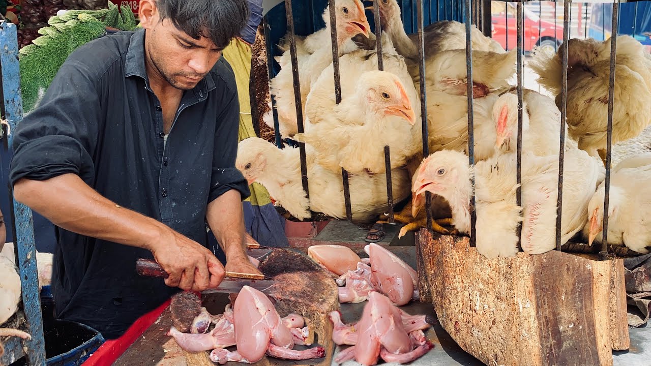 How to Cut a Whole Chicken | Fastest Chicken Cutting Skills | Peshawar ...