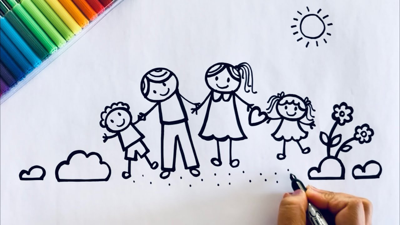 How to draw a family😍 doodle cartoon drawing for kids and toddlers ...