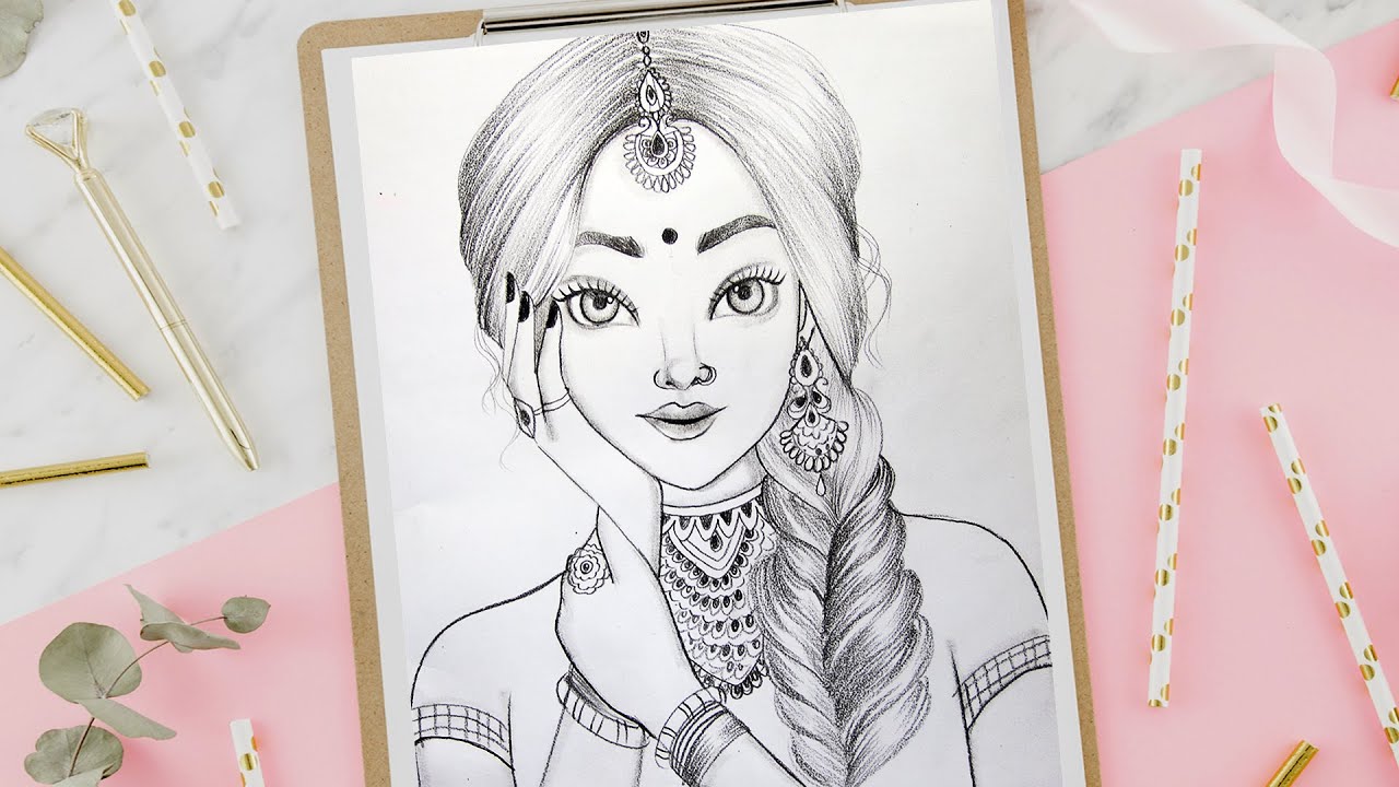 How to draw a Beautiful Traditional Bride Very Easy | Bride Drawing ...