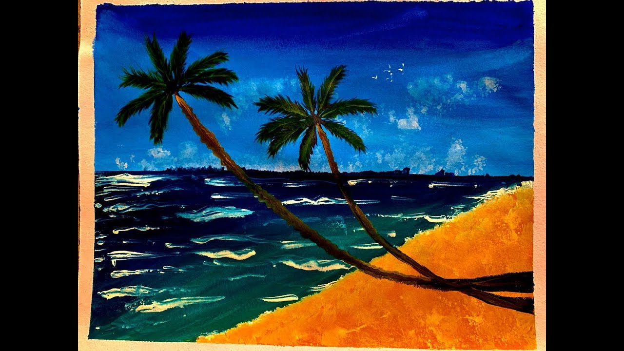 How To Draw Sea Beach Scenery Step By Step Youtube