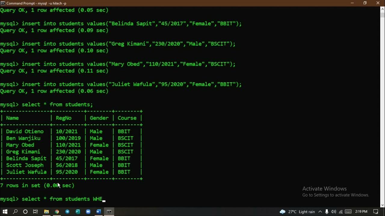MYSQL CMD PART2||List records based on column values||Display records ending with certain ...