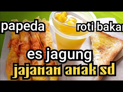 Mukbang jajanan anak SD papeda roti bakar es jagung - YouTube