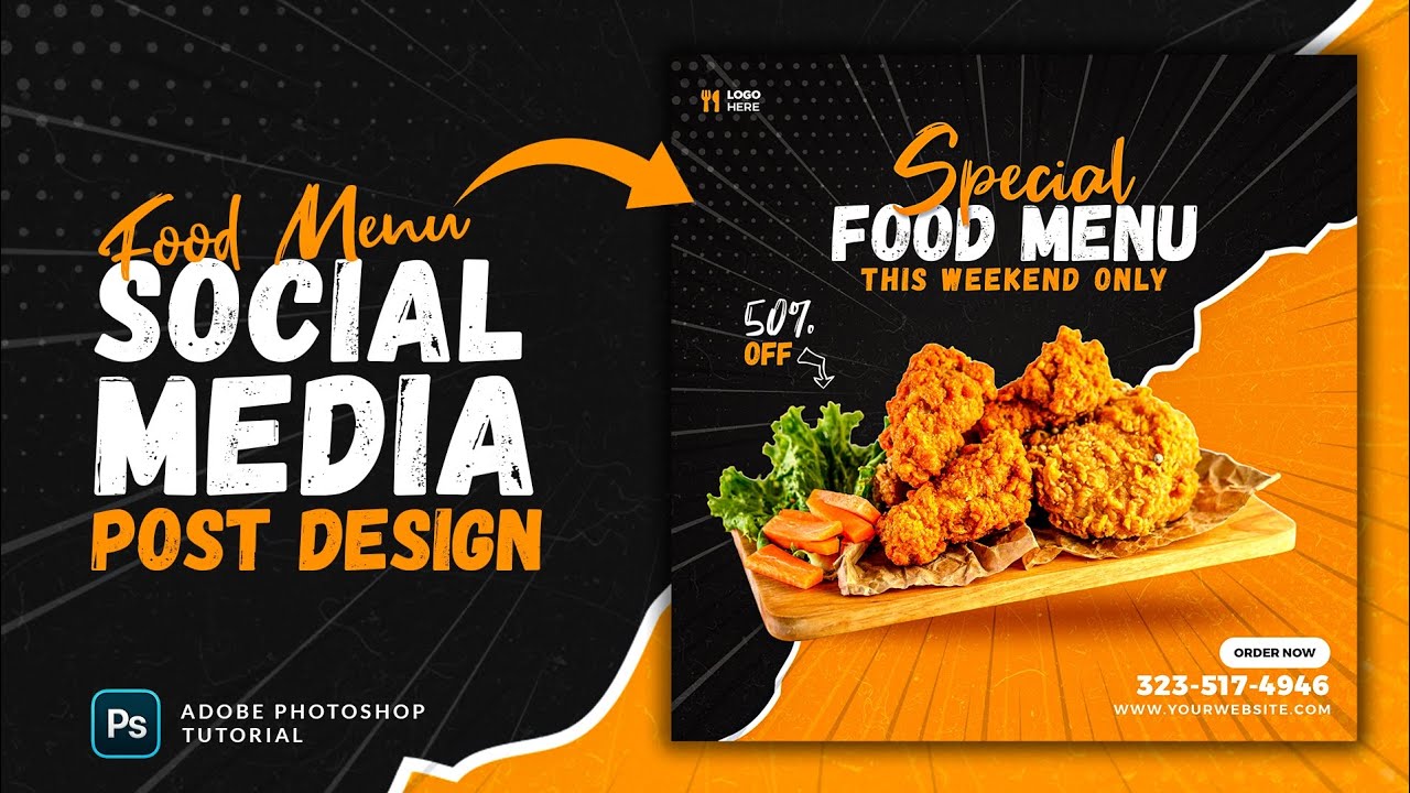 Photoshop Tutorial: Food Menu Design for Social Media - YouTube