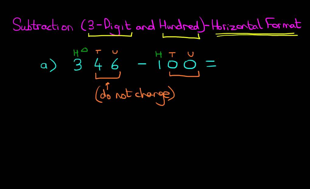 Subtraction (3-Digit Numbers and Hundred) - Horizontal Format - YouTube