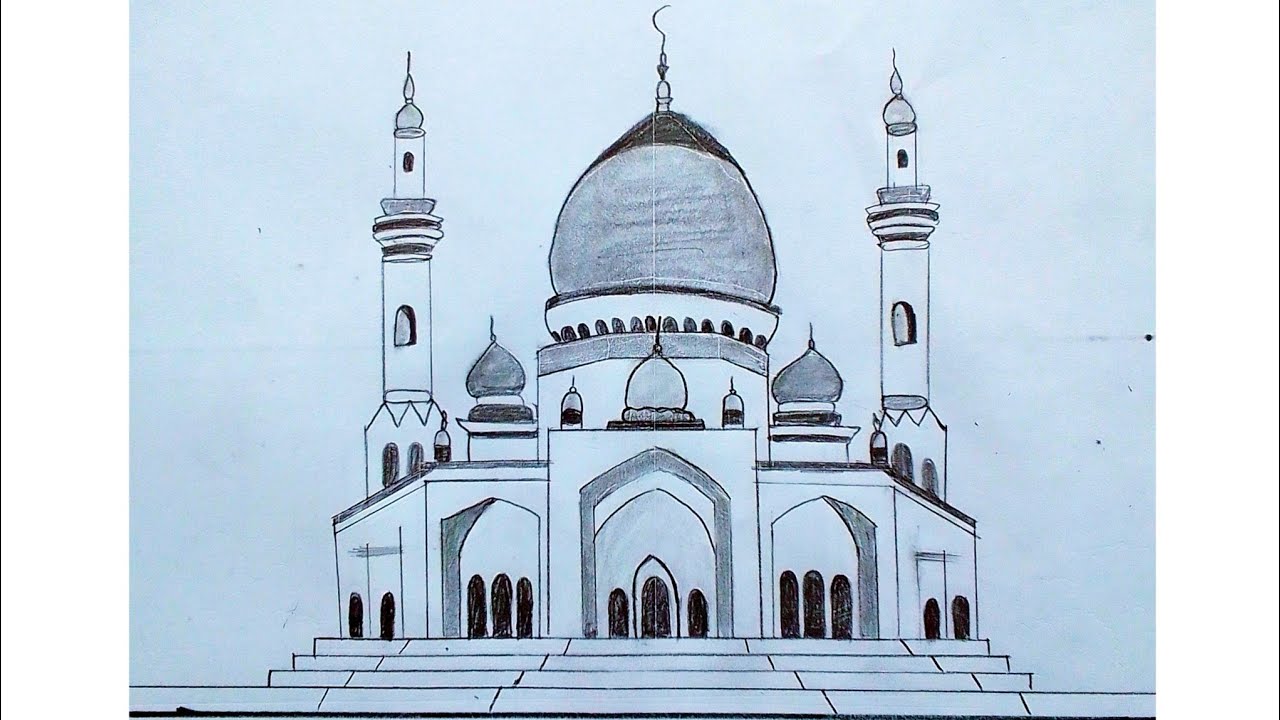 The mosque drawing || How to draw mosque with pencil || Mosque drawing ...