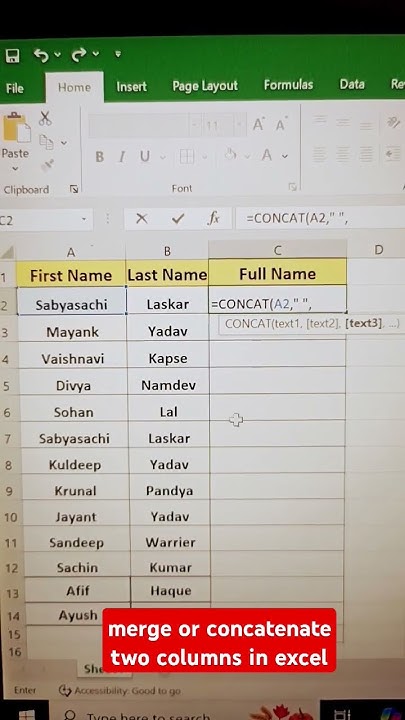 Merge OR concatenate two columns in MS excel || #exceltips #excel - YouTube