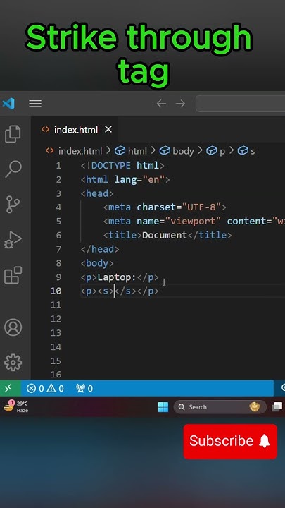 Making text strikethrough in HTML | HTML in VS code (part-10) | HTML ...