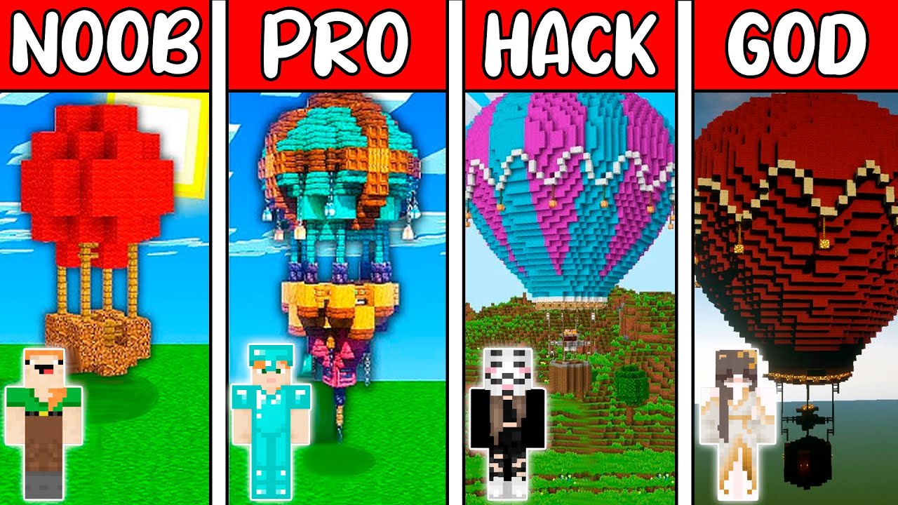 Minecraft Battle: AIR BALLOON HOUSE BASE BUILD CHALLENGE - NOOB vs PRO ...