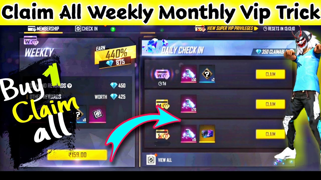 New Weekly Monthly Membership Free Fire | Weekly = 9275 diamond Free ...