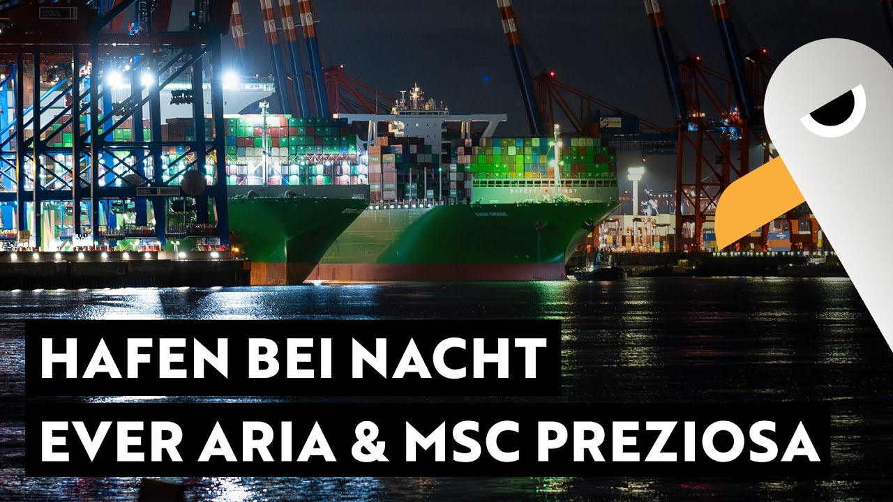 Containerriesen und Kreuzfahrtschiffe bei Nacht 🚢 400 m EVER ARIA (Nr ...