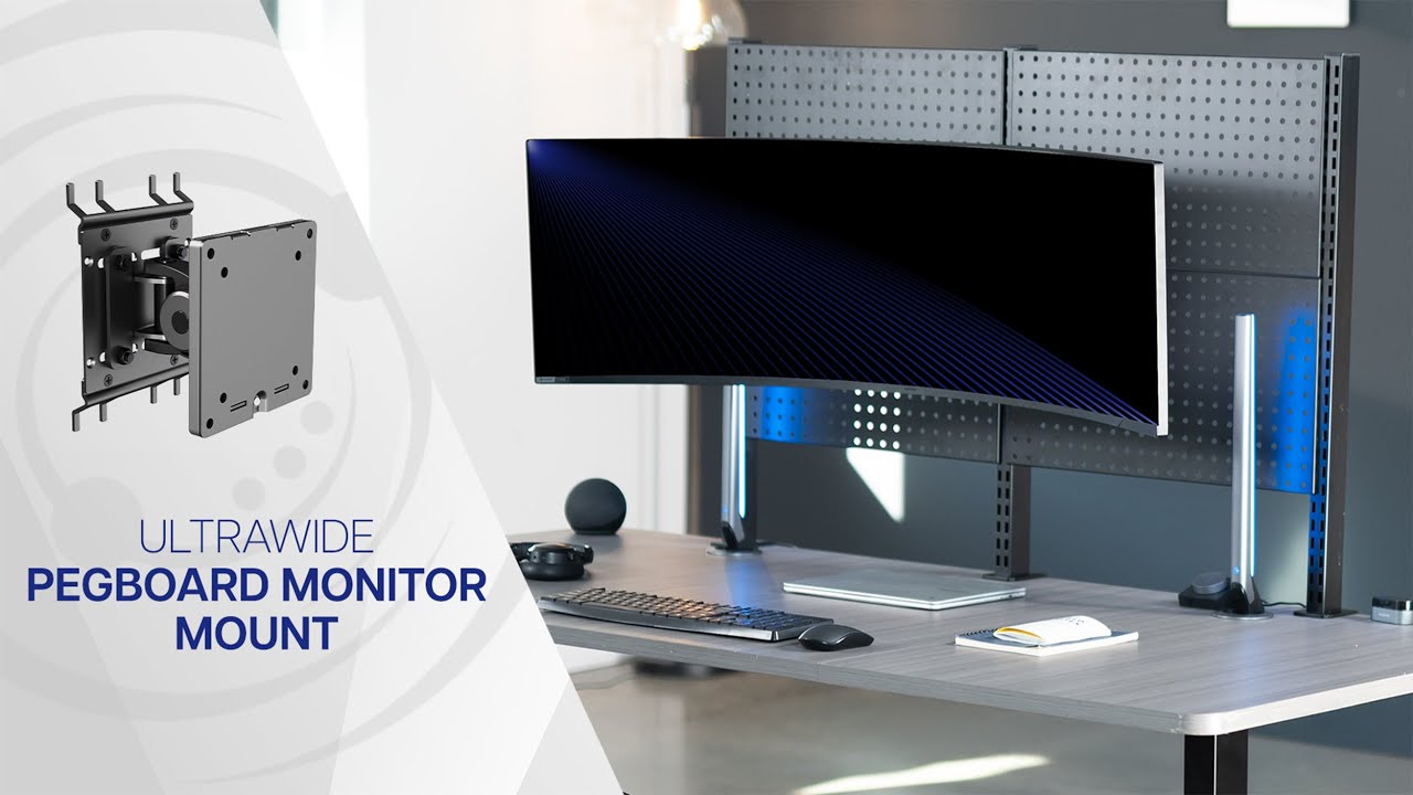 MOUNT-PB1U Single Ultrawide Monitor Pegboard Panel Mount by VIVO - YouTube