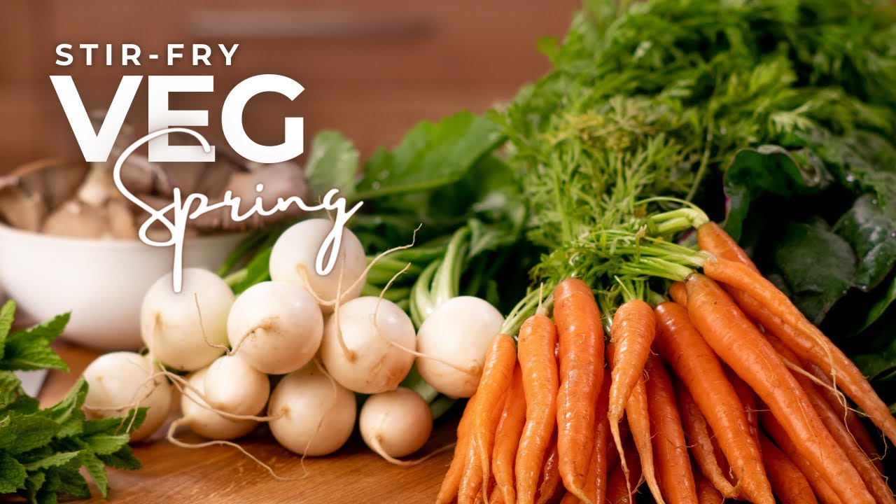 SPRING VEGETABLES STIR FRY | With Ground Lamb and Hummus Sauce - YouTube