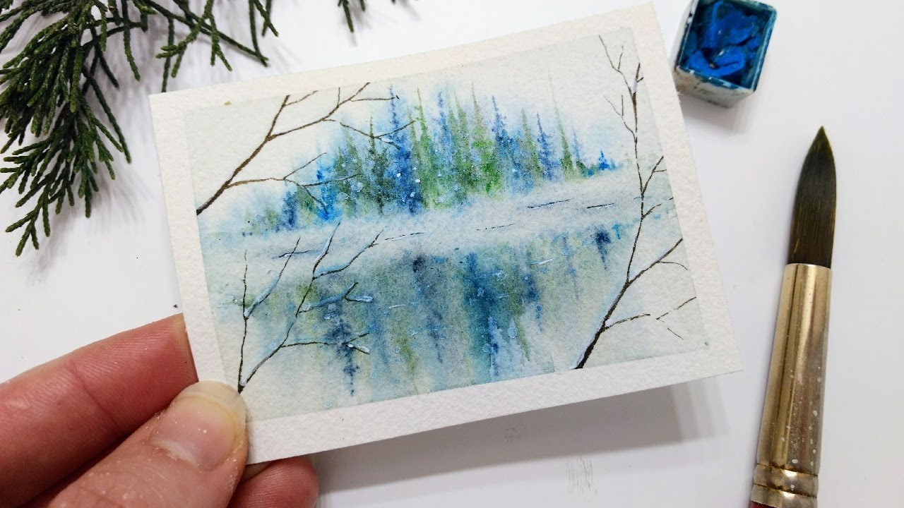 STEP BY STEP watercolor blue green pine tree reflections » How to paint ...