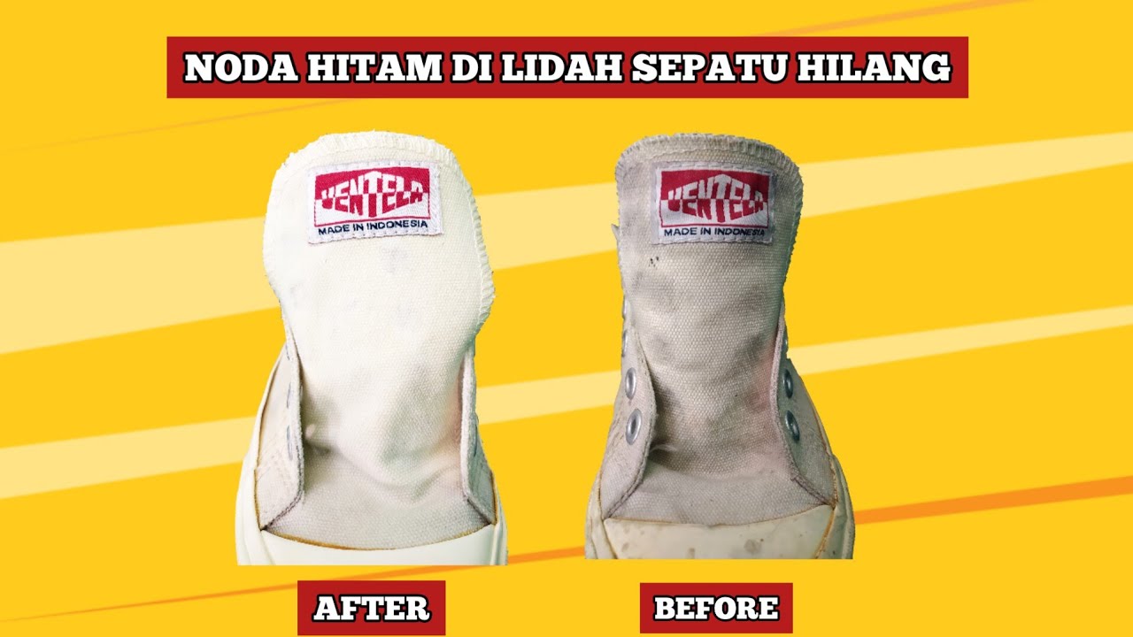 membersihkan noda hitam di sepatu canvas putih di bagian tongue lidah ...