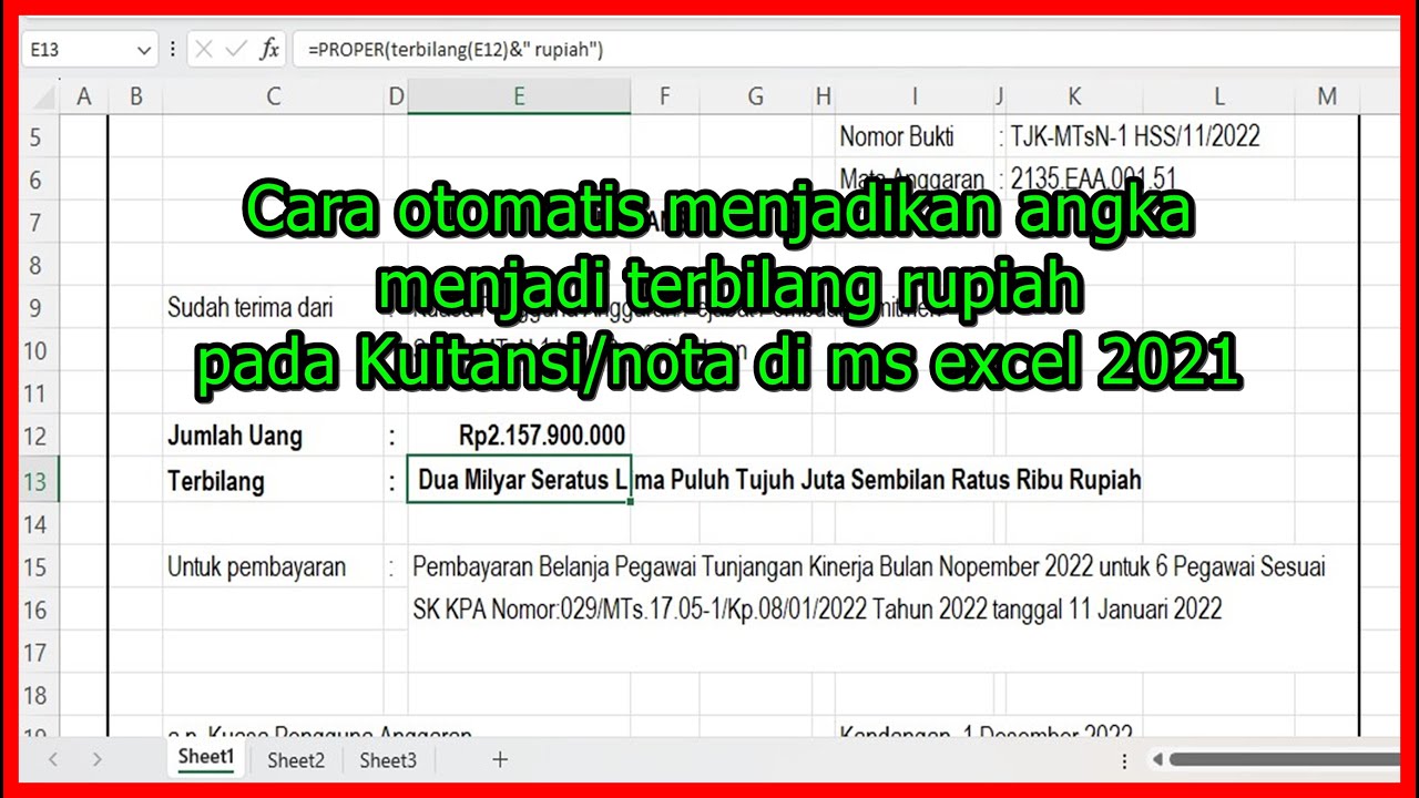 Cara otomatis menjadikan angka menjadi terbilang rupiah pada Kuitansi ...
