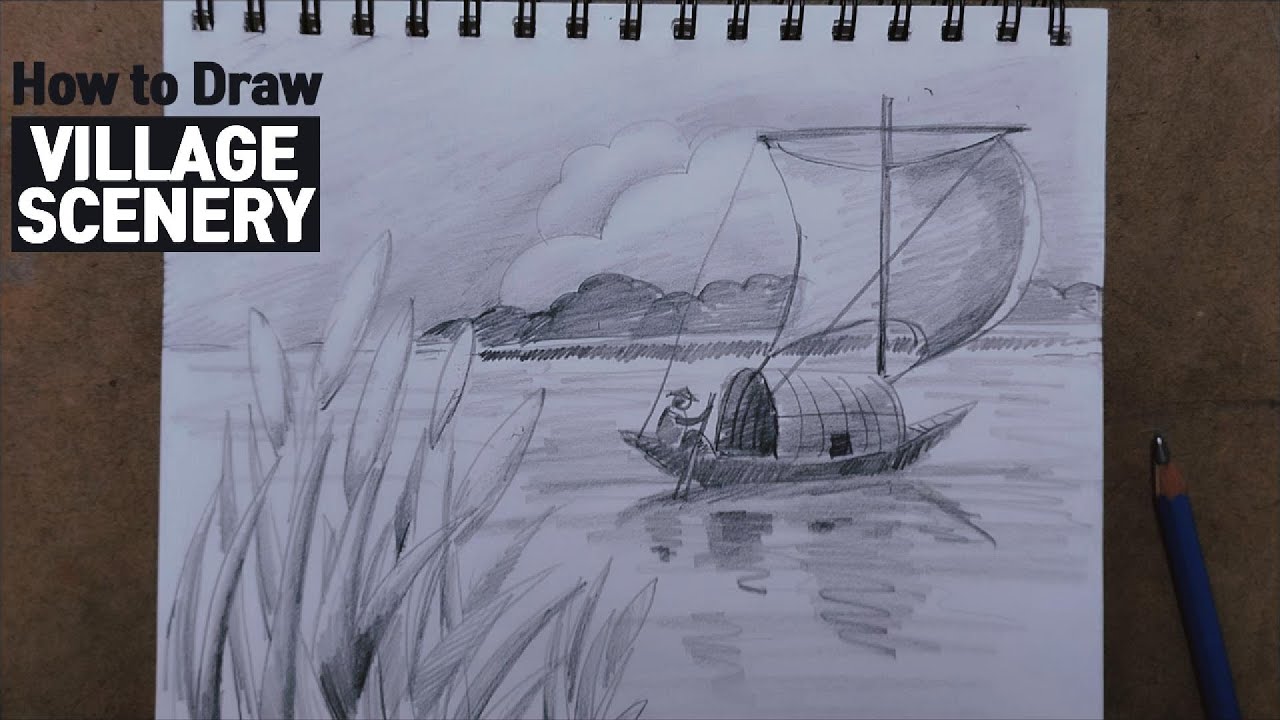How to Draw Village Scenery by pencil | gramer drisso | Village scenery ...