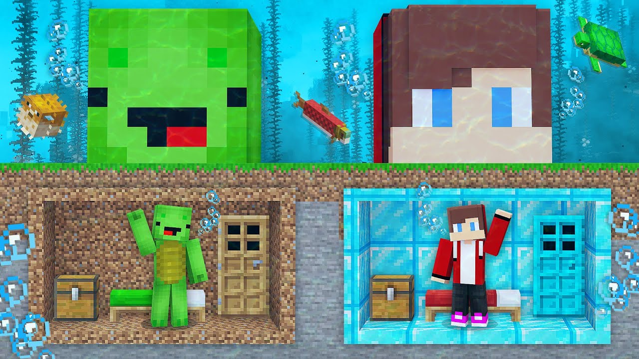 JJ Family & Mikey Family - NOOB vs PRO : Modern Underwater House Build Challenge in Minecraft ...