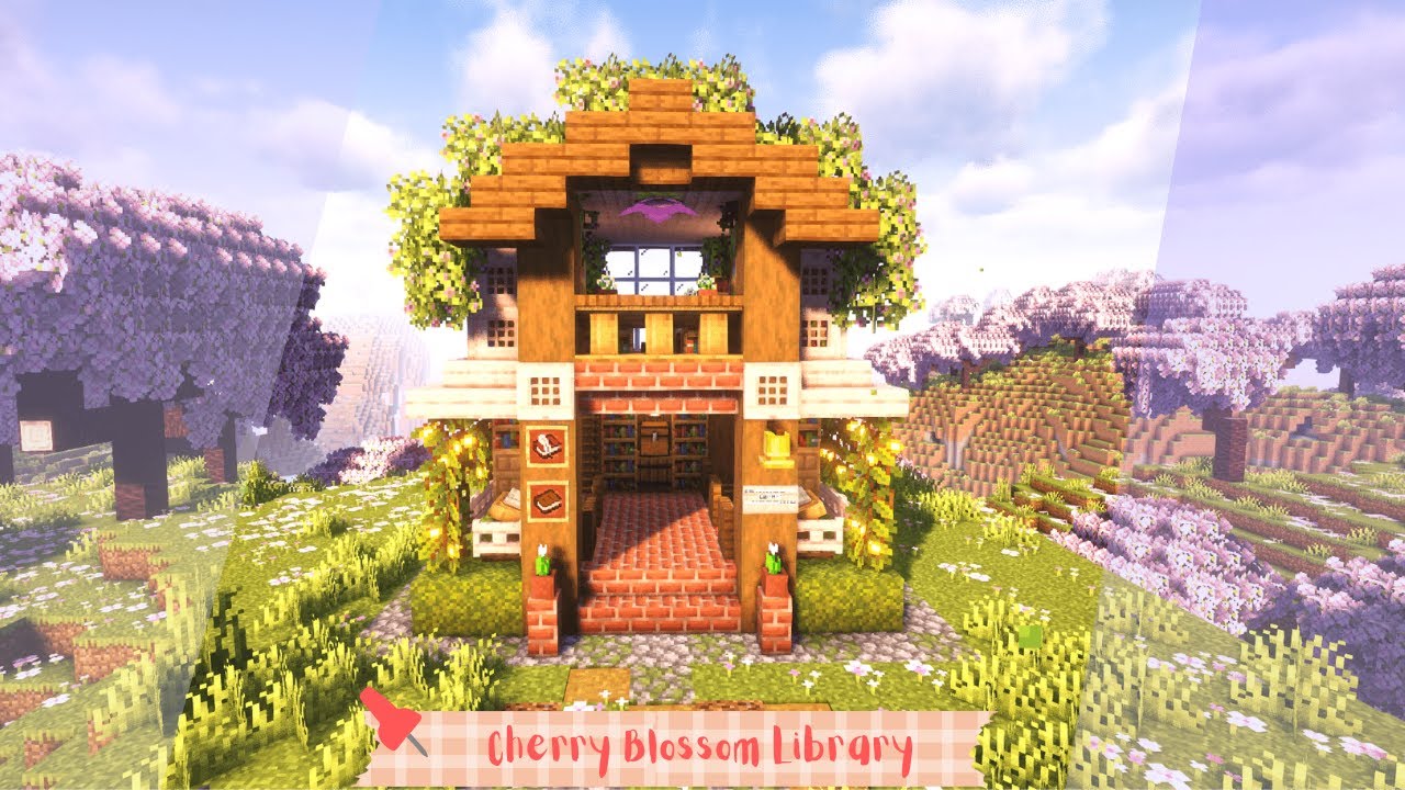 Minecraft | How to Build a Cherry Blossom Library ཻུ۪۪📚𓍢ִ໋🌷͙֒ ˖° - YouTube