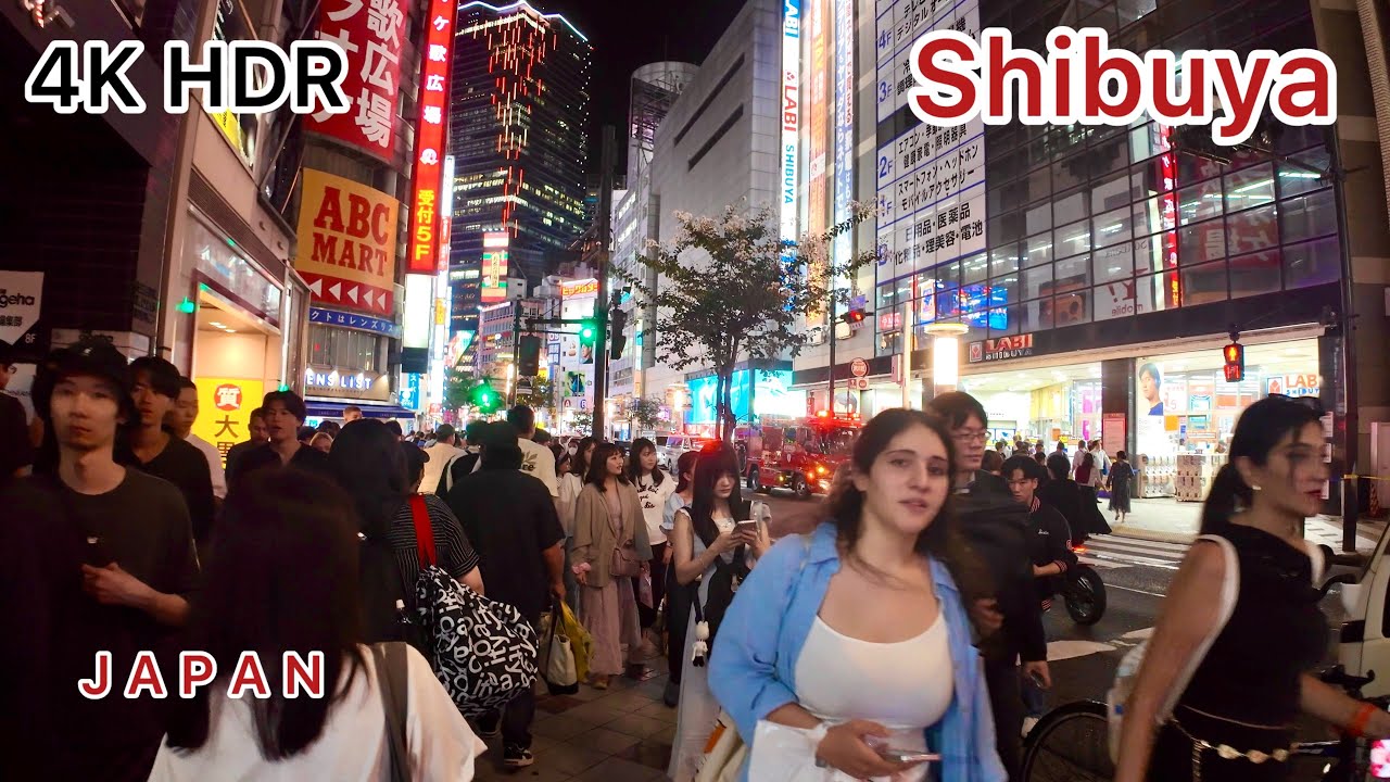 4K HDR Night walk in Shibuya. Tokyo Fire Department Activity in Shibuya ...