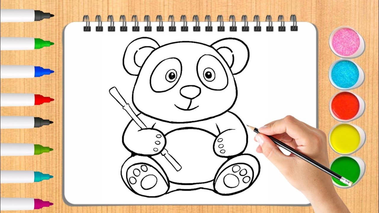 How to draw panda and Colouring for kids and toddlers || ABCD rhymes ...