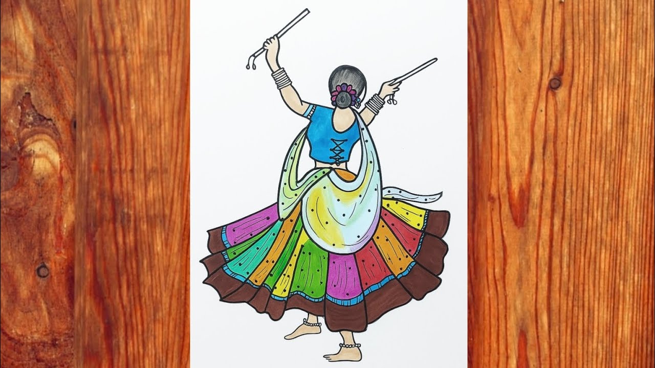 Garba Girl Drawing | Dandiya Dance Sketch | Navratri Special Art ...