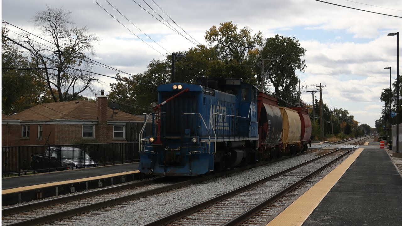 NIRC 9 leads a work train on the Southwest Serivce - YouTube