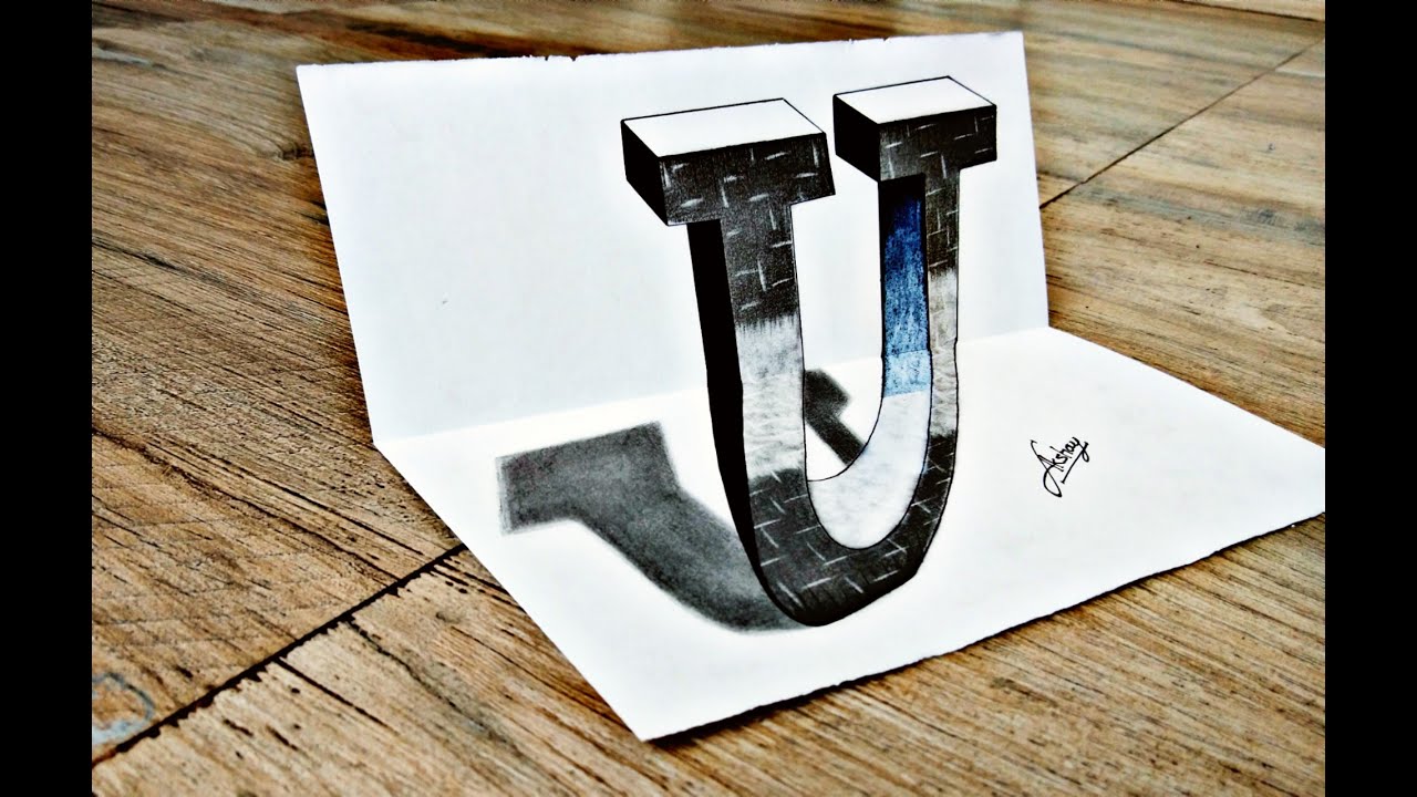How To Draw 3D Letter U - Drawing 3D Letter - 3D Art - YouTube