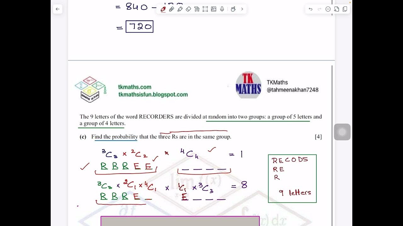 TKMaths A Level Maths S1 permutation and combination (Recorders) 9709 June 2024 var53 Q6 - YouTube