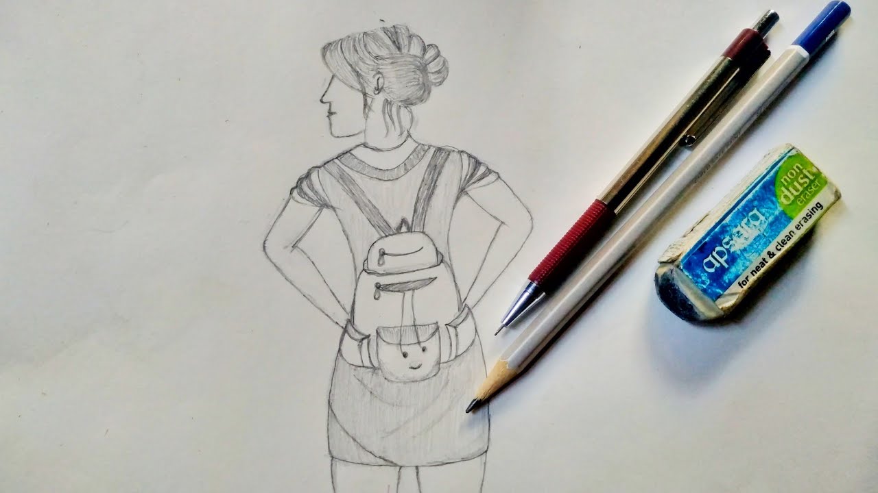How To Draw A Pencil Art ! Girl Back Side Step By Step Drawing! Girl ...