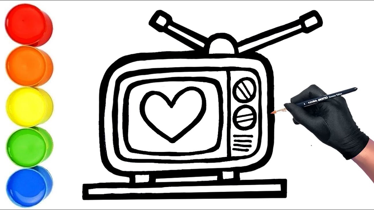 Retro TV Drawing and Coloring, How to Painting A Television for Kid and ...