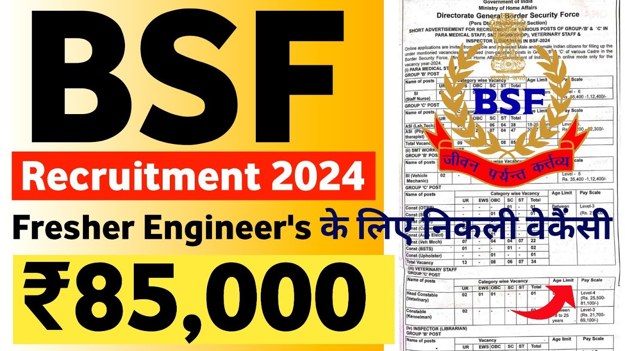BSF Vacancy 2024 Fresher Engineer ₹85,000 | BSF New Vacancy 2024 | BSF ...