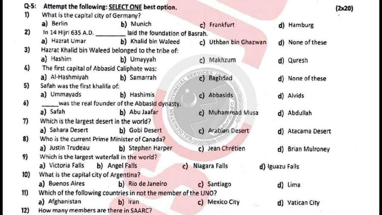 A.S.I Exam Preparation: Solved General Knowledge & Current Affairs Past ...