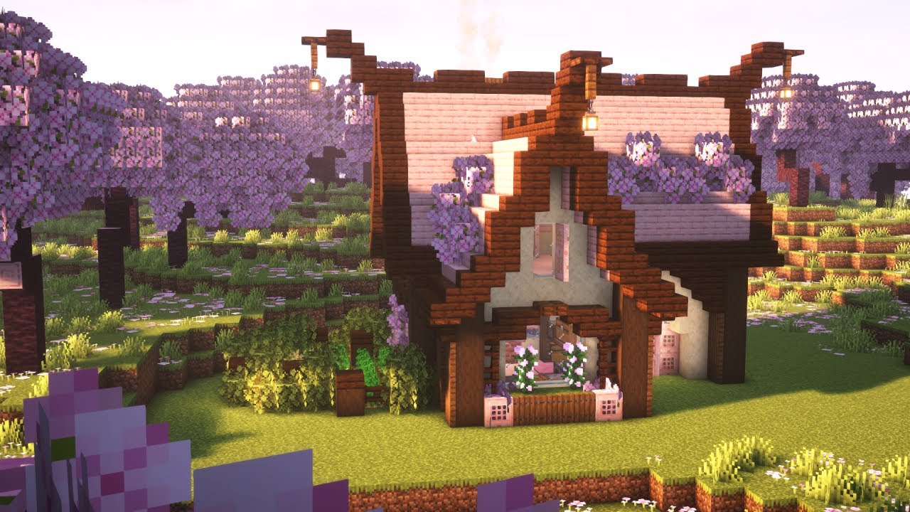Minecraft | How to build a Fantasy Cherry Starter House - YouTube