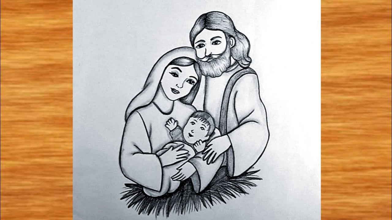 Draw mary joseph and baby jesus with pencil / Christmas Nativity Scene ...
