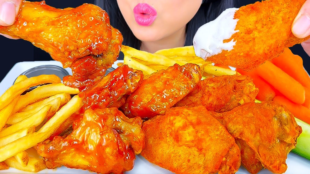 ASMR Fried Chicken Wings | Spicy Mango Habanero & Desert Hot Heat ...