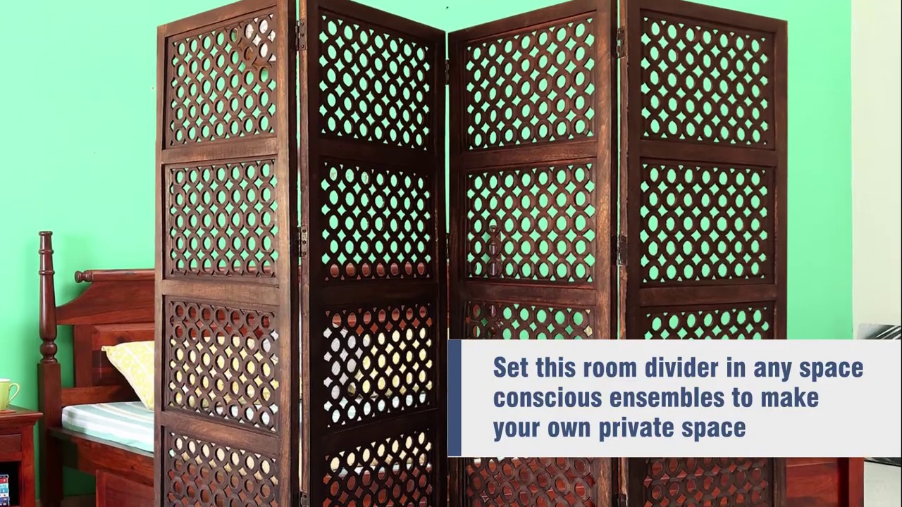 Decorative Four Panel Mango Wood Hinged Room Divider with Circular ...